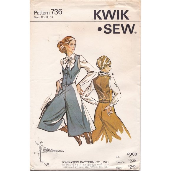 Kwik Sew | Office | Vintage Sewing Pattern Kwik Sew 736 Ladies 97s Vest ...